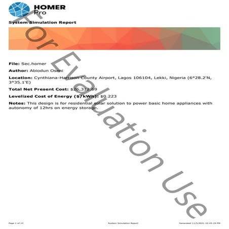 Homer report | PDF