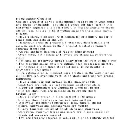 Home Safety Checklist Use this checklist as you walk through eac | PDF