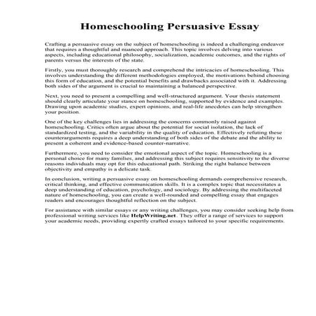 Homeschooling Persuasive Essay. University of Texas at Austin | PDF