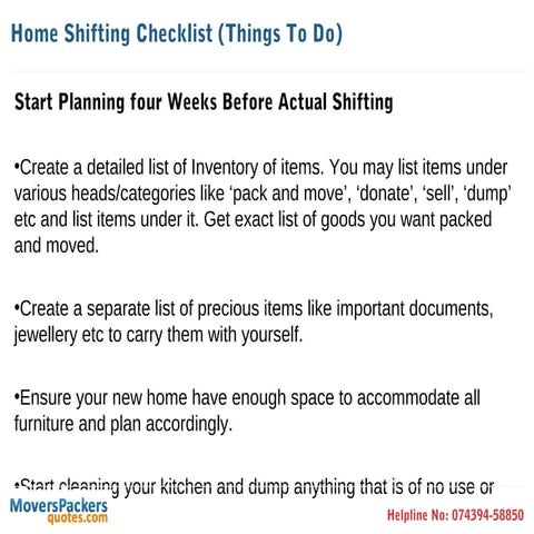 Home Shifting Checklist | PPT