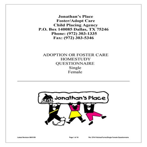 Home Study Questionnaire Single Female | DOC