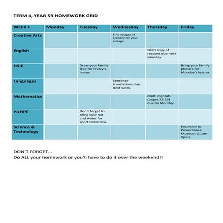 Year 5R Homework Grid | PDF | Homework and Study | Education