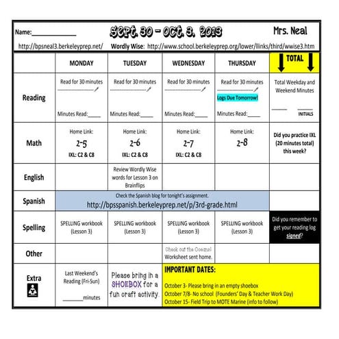 Week 1 2nd grade | DOCX