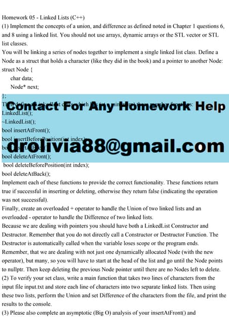 Homework 05 Linked Lists C1 Implement The Concepts Of A Unpdf 9444