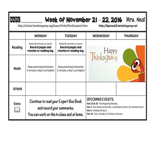 Homework Thanksgiving | PDF