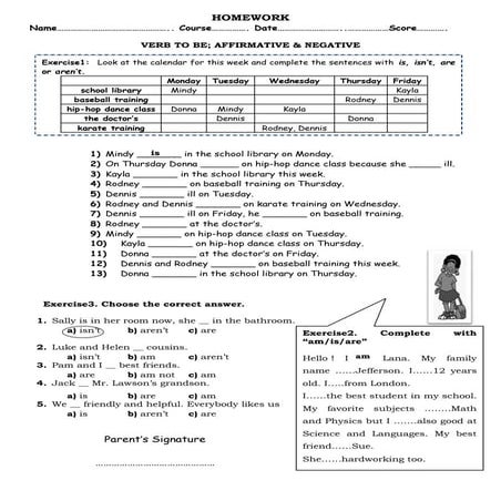 Homework affirmative and negative VERB TO BE | PDF