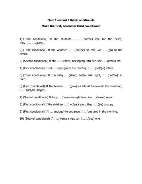 Ejercicios de zero and primer condicional pdf | PDF