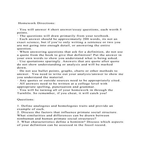 Homework Directions· You will answer 4 short answeressay .docx