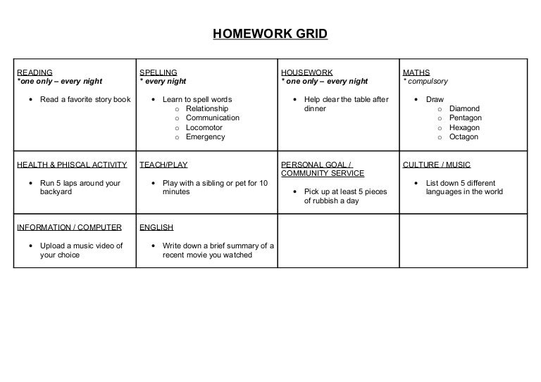 Homework grid