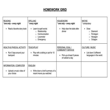 Homework grid | DOC