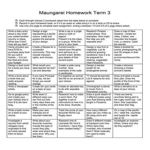 Homework grid | DOC