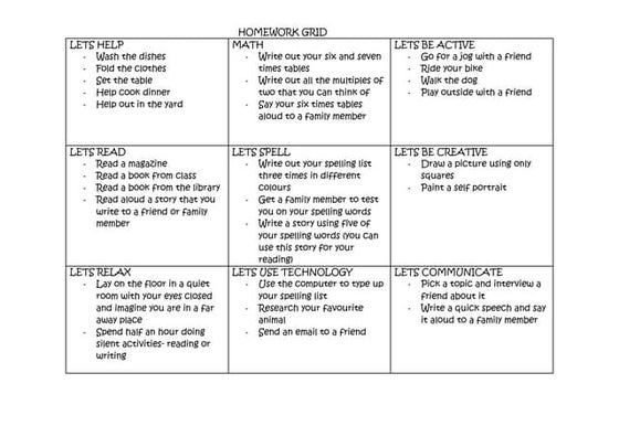 Homework grid | DOCX