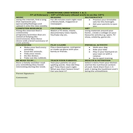 Homework grid | PDF