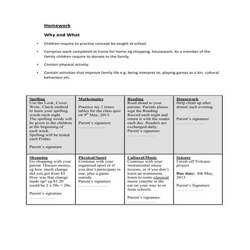Homework grid | DOCX