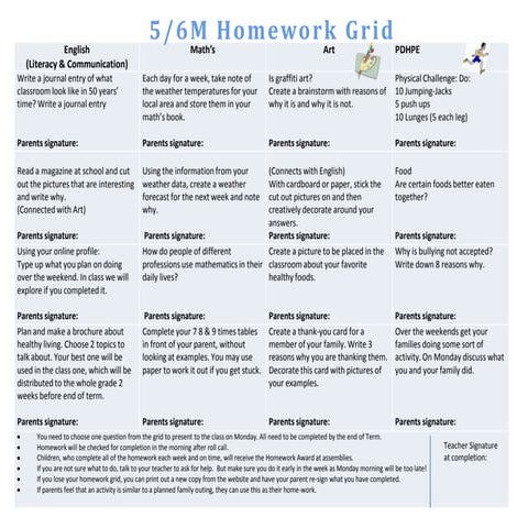 Homework grid completed | PPTX