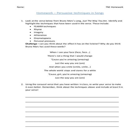 Homework Sheet - Lesson 7 | DOCX