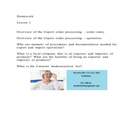 Homework Lesson 1Overview of the Export order processing – | DOCX