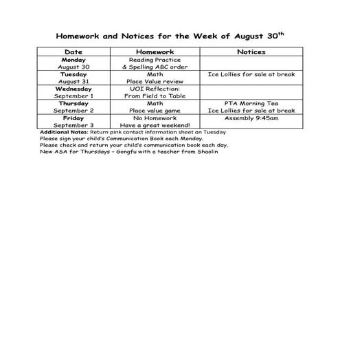 Homework & Notices October 25-29 | PDF