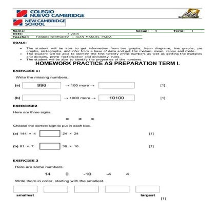 Homework practice first term | PDF