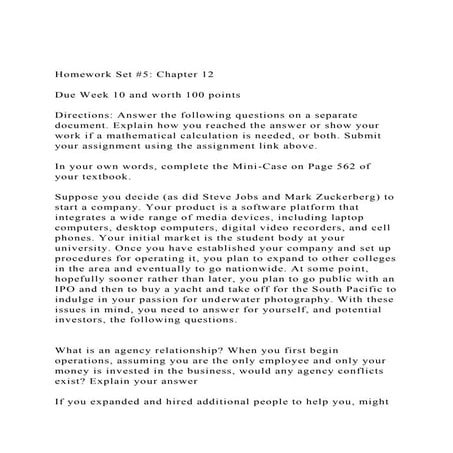 Homework Set #5 Chapter 12Due Week 10 and worth 100 points | PDF