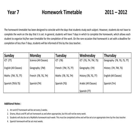 Homework timetables 2011 2012 | PPT