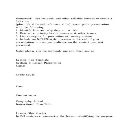 Homework Use textbook and other reliable sources to create a 3-5 | PDF