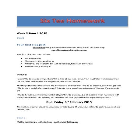 Homework week 2 term 1 2015 | DOCX