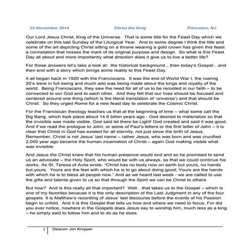 Homily for the Feast of Christ the King 2014 | DOC