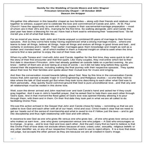 Homily: The wedding of Carole Moore and John Wagner | PDF