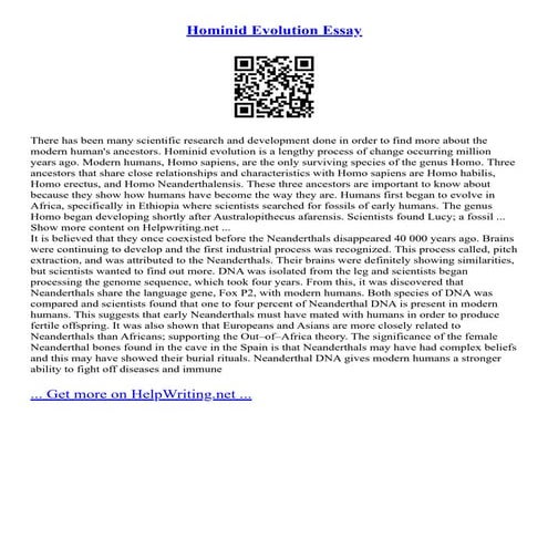 Hominid Evolution Essay | PDF