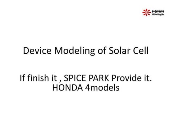 Solar Cell SPICE Model Library Bee Technologies | PDF