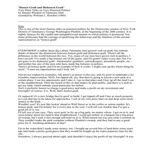Honest graft and dishonest graft activity | DOCX