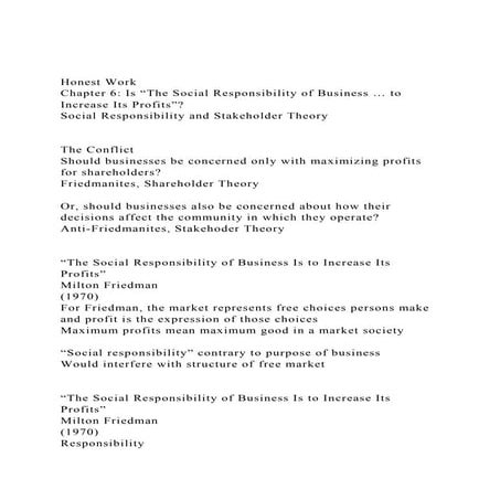 Honest WorkChapter 6 Is The Social Responsibility of Busines.docx