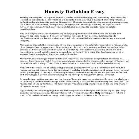 Honesty Definition Essay. Essay on honesty is the best policy for class ...