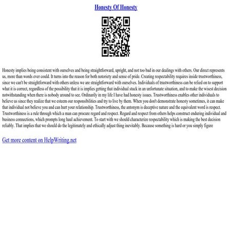 Honesty Of Honesty | PDF