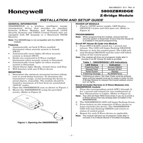 Honeywell 5800zbridge-install-guide | PDF