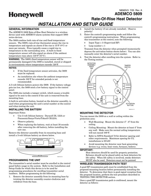 Honeywell 5806w3-data-sheet | PDF