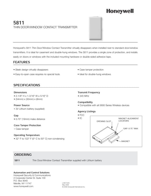 Honeywell 5820l-data-sheet | PDF