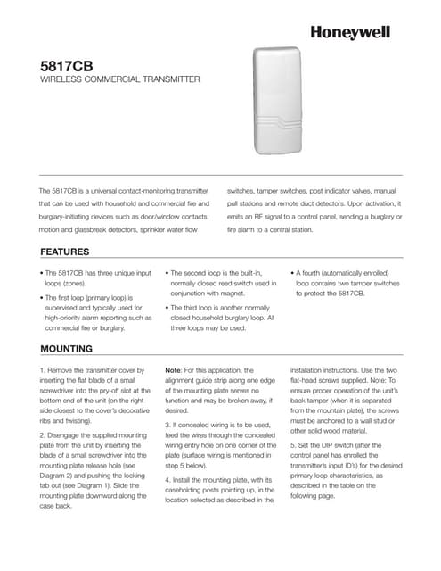 Honeywell 5818mnl-install-guide | PDF