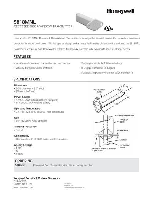 Honeywell 5811-data-sheet | PDF