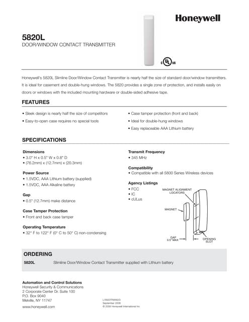 Honeywell 5811-data-sheet | PDF