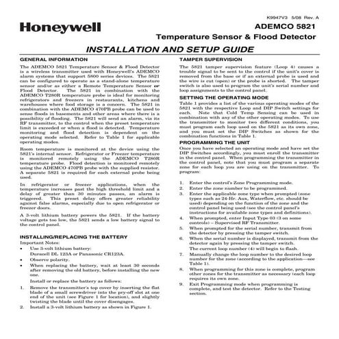 Honeywell 5821-install-guide | PDF