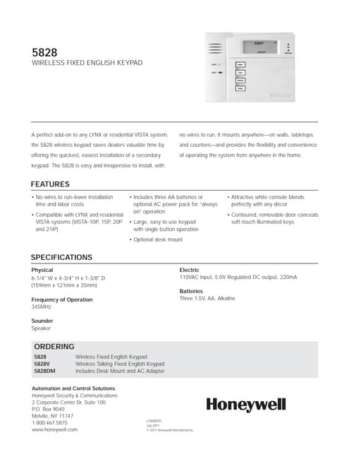 Honeywell 5828v-data-sheet | PDF