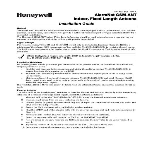 Honeywell gsm-ant-install-guide | PDF
