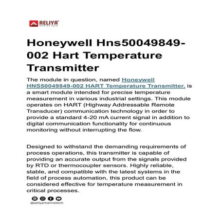 Honeywell Hns50049849-002 Hart Temperature Transmitter .pdf
