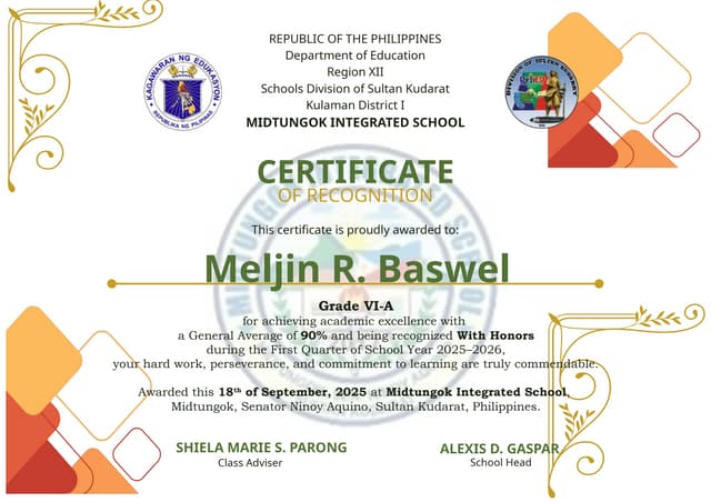 DepEd Certificates-Recognition for quarterly recognition | PPTX