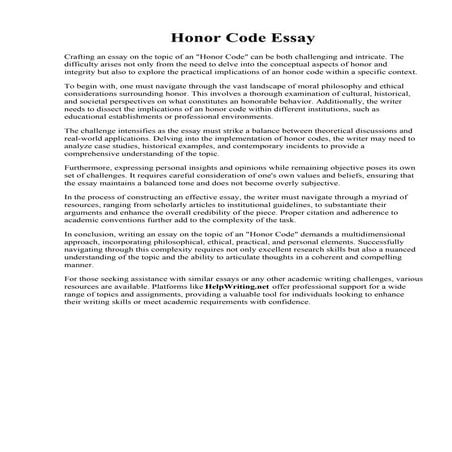 Honor Code Essay. Honor code assignment -hhhhhhhhhhhhhhhhhhhhh - Essay ...