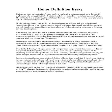 Honor Definition Essay | PDF