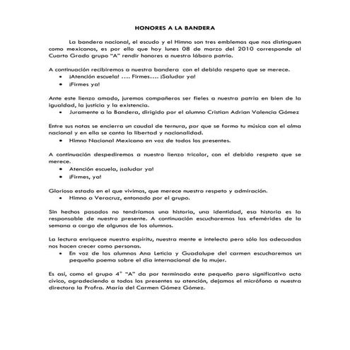 Honores a la bandera guion | DOCX