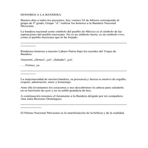 Honores a la bandera guion | DOCX
